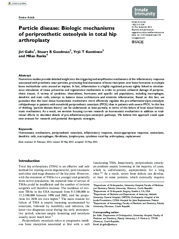 (PDF) Particle disease: biologic mechanisms of periprosthetic ...