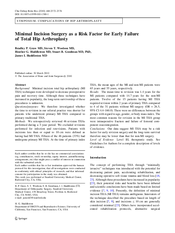 (PDF) Minimal Incision Surgery as a Risk Factor for Early Failure of ...
