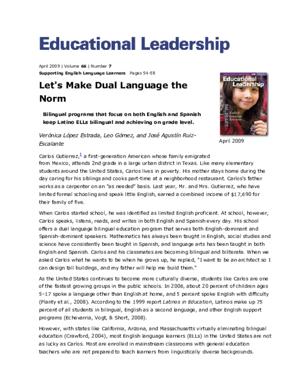 (PDF) Let's Make Dual Language the Norm Bilingual programs that focus ...