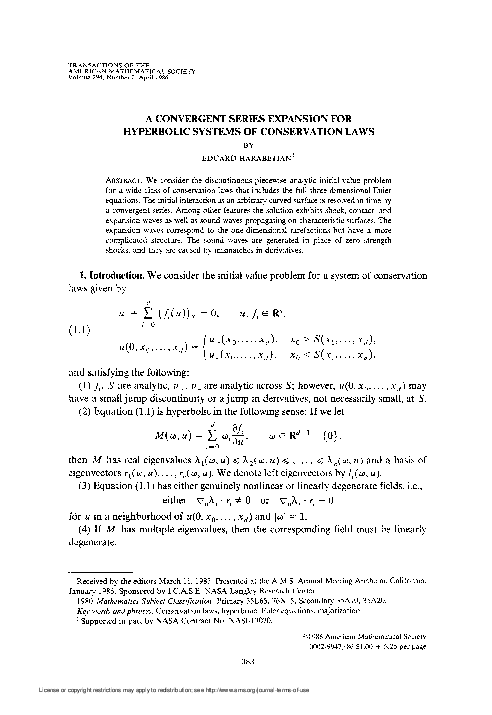 (PDF) A convergent series expansion for hyperbolic systems of conservation laws