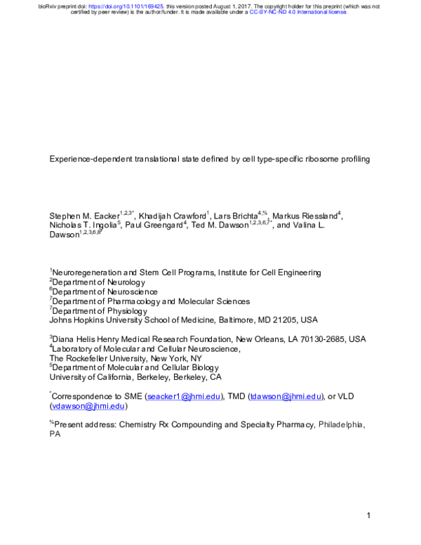 (PDF) Experience-dependent translational state defined by cell type ...