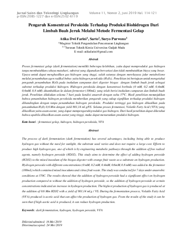 (PDF) Pengaruh Konsentrasi Peroksida Terhadap Produksi Biohidrogen Dari ...