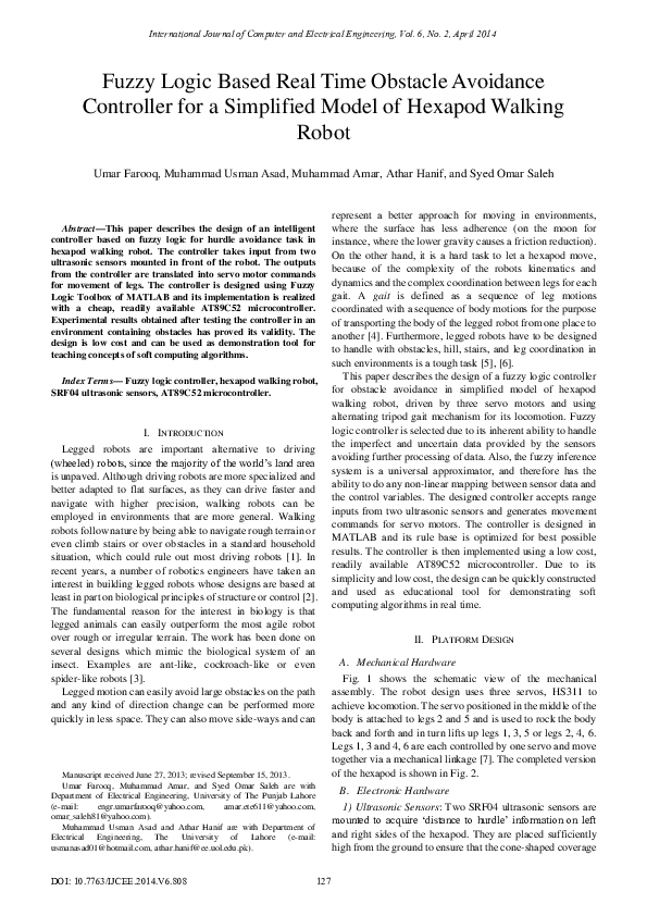 (PDF) Fuzzy Logic Based Real Time Obstacle Avoidance Controller for a Simplified Model of ...