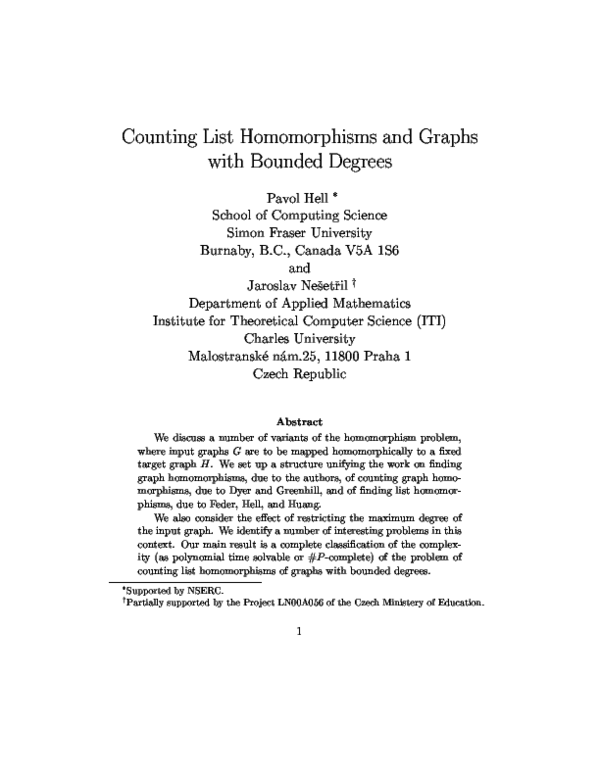 (PDF) Counting List Homomorphisms for Graphs with Bounded