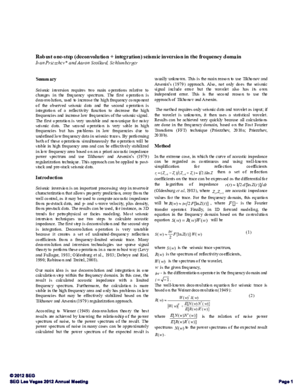 (PDF) Robust one-step (deconvolution + integration) seismic inversion ...