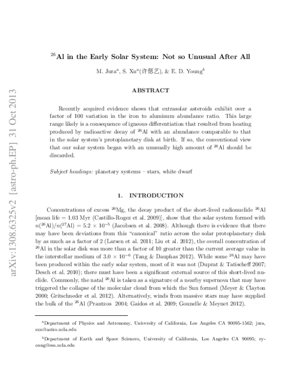 (PDF) 26 Al IN THE EARLY SOLAR SYSTEM: NOT SO UNUSUAL AFTER ALL