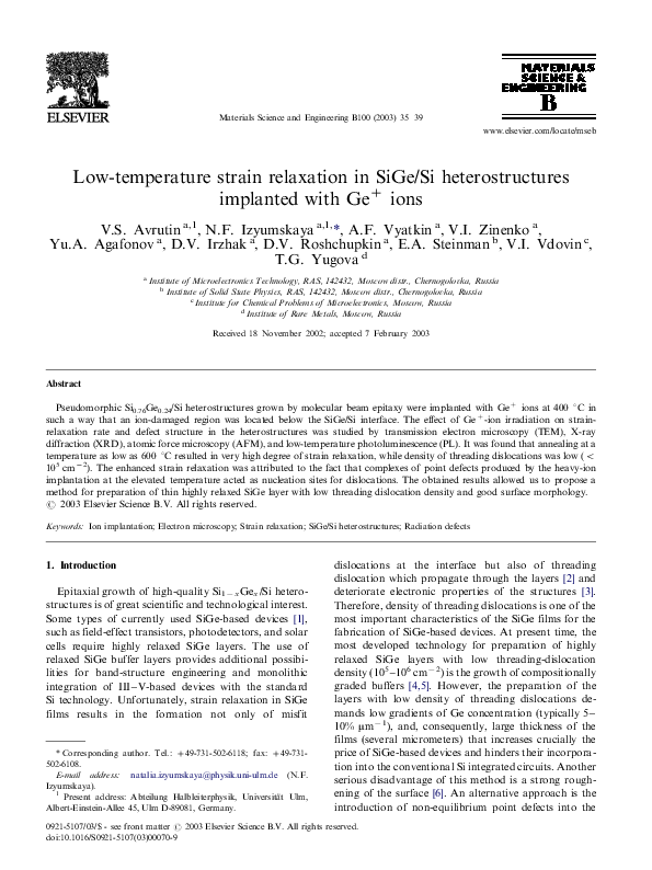 (PDF) Low-temperature strain relaxation in SiGe/Si heterostructures ...