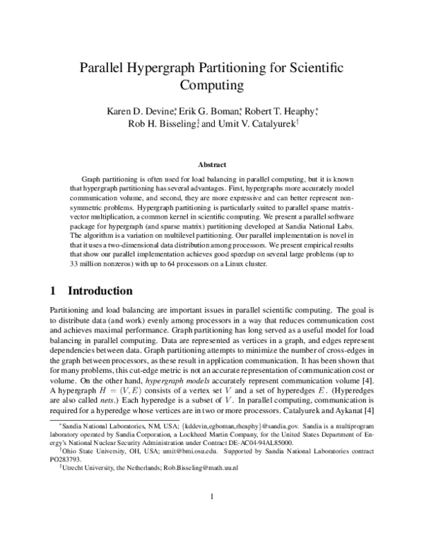 (PDF) Parallel hypergraph partitioning for scientific computing