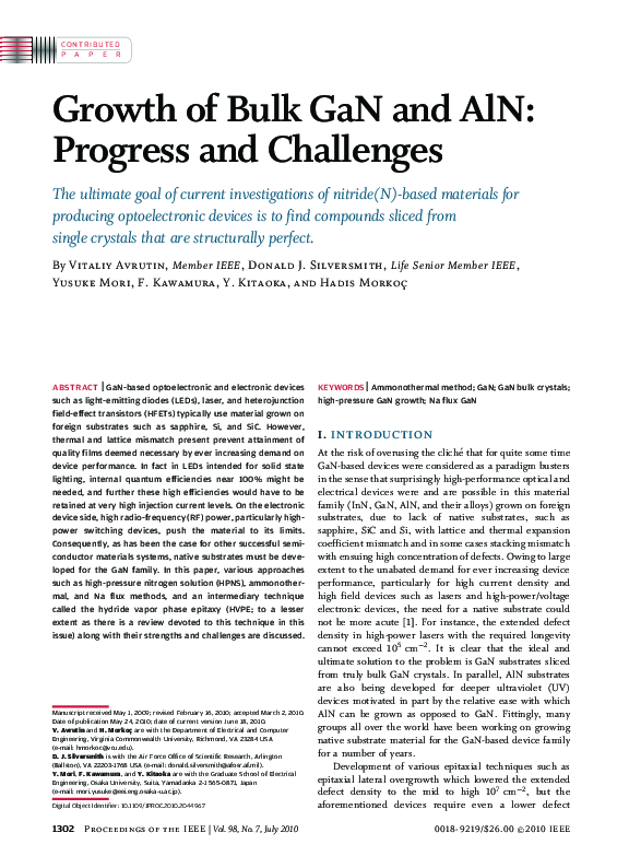 (PDF) Growth of Bulk GaN and AlN: Progress and Challenges