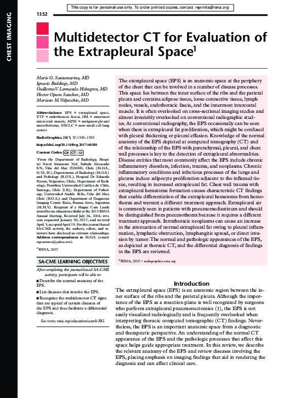 (PDF) Multidetector CT for Evaluation of the Extrapleural Space