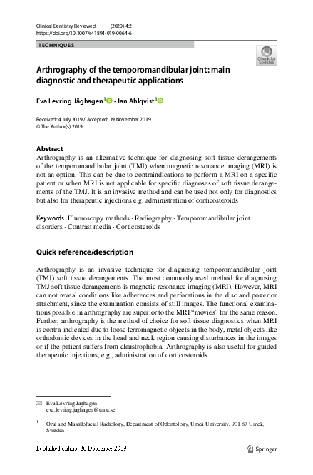 (PDF) Arthrography of the temporomandibular joint: main diagnostic and ...