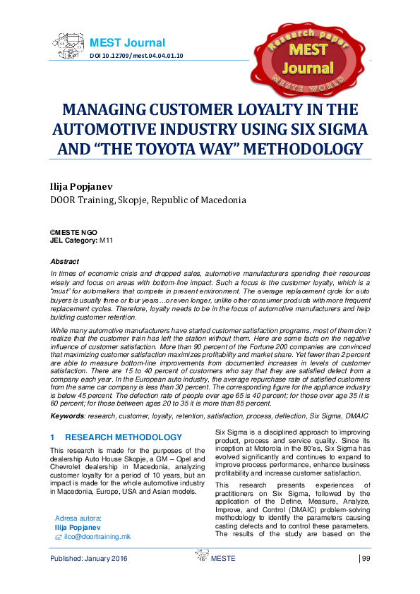 (PDF) Managing customer loyalty in the automotive industry using Six ...