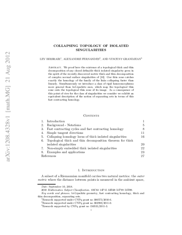 (PDF) Collapsing topology of isolated singularities
