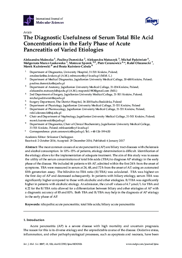 (PDF) The Diagnostic Usefulness of Serum Total Bile Acid Concentrations ...