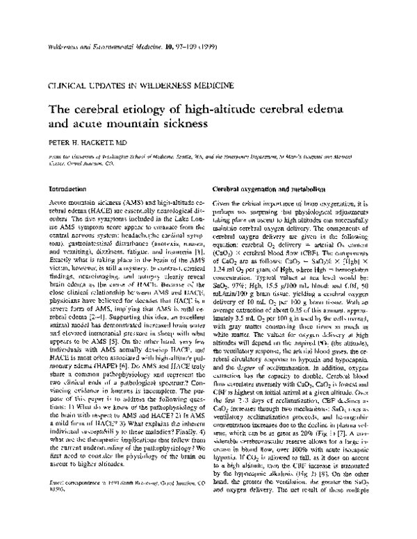 (PDF) The cerebral etiology of high-altitude cerebral edema and acute ...