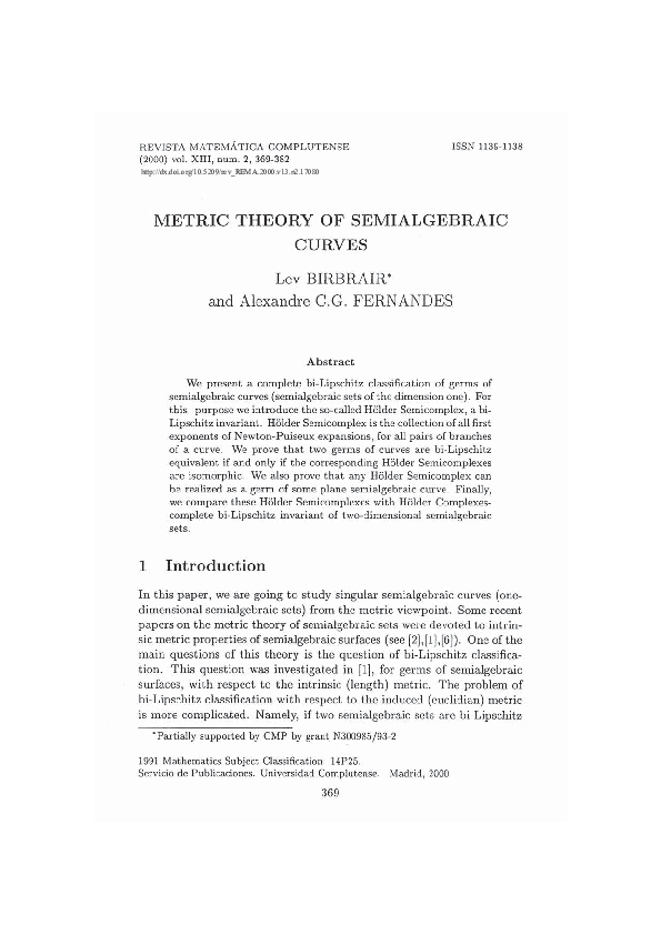 (PDF) Metric theory of semialgebraic curves