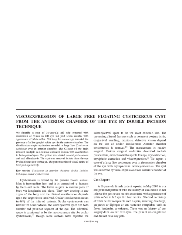 (PDF) Viscoexpression of large free floating cysticercus cyst from the ...