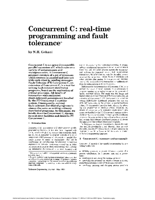 (PDF) Concurrent C: real-time programming and fault tolerance