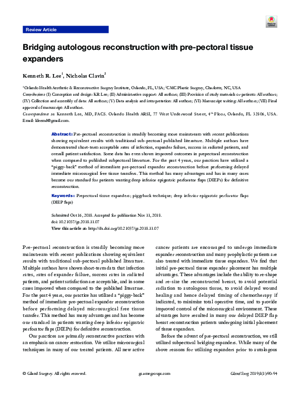 (PDF) Bridging autologous reconstruction with pre-pectoral tissue expanders