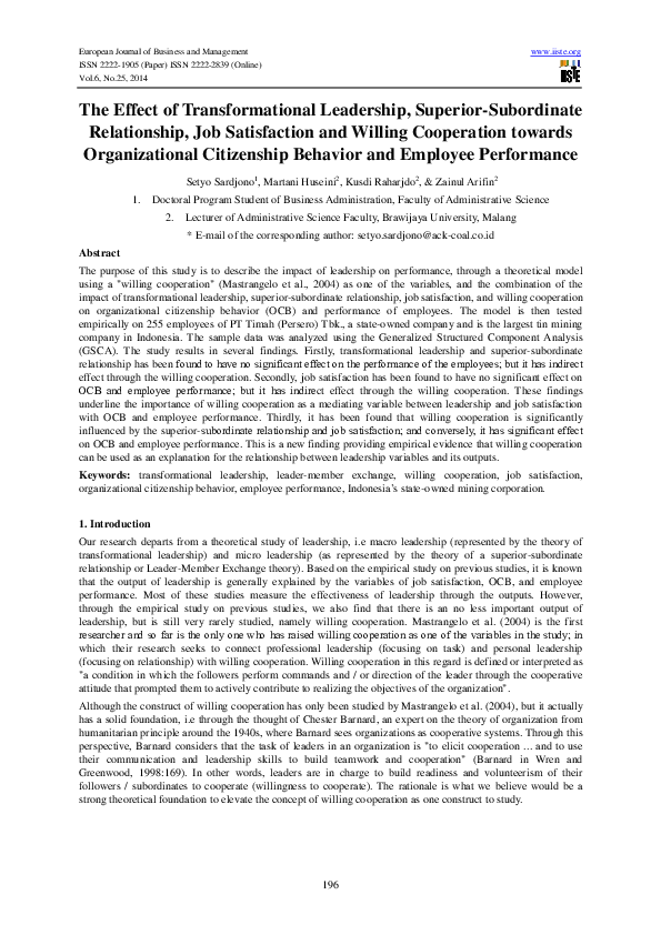 (PDF) The Effect of Transformational Leadership, Superior-Subordinate ...