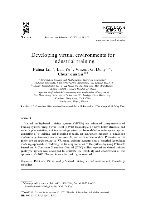 (PDF) Developing virtual environments for industrial training