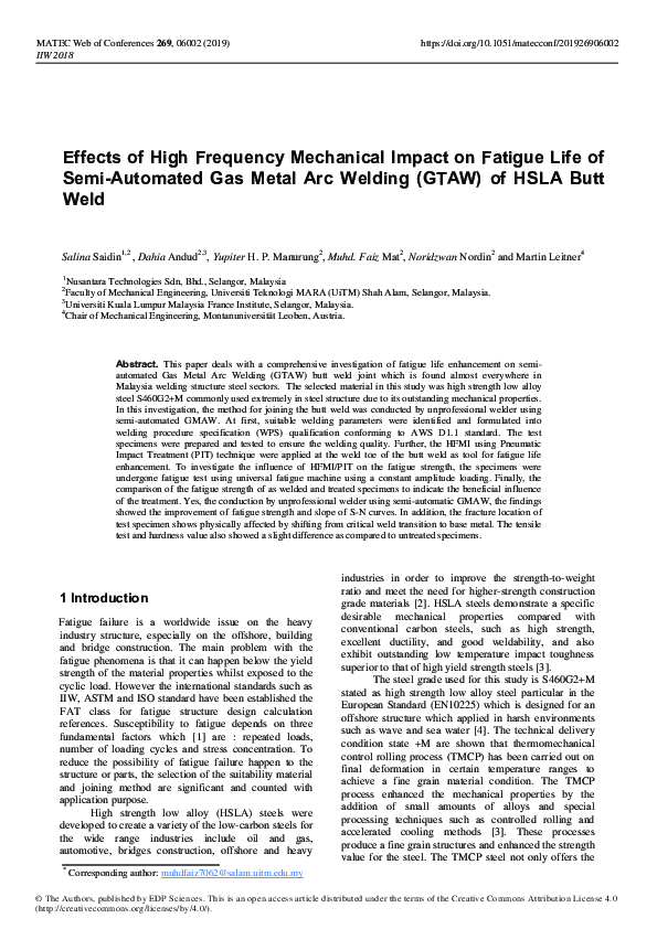 (PDF) Effects of High Frequency Mechanical Impact on Fatigue Life of ...