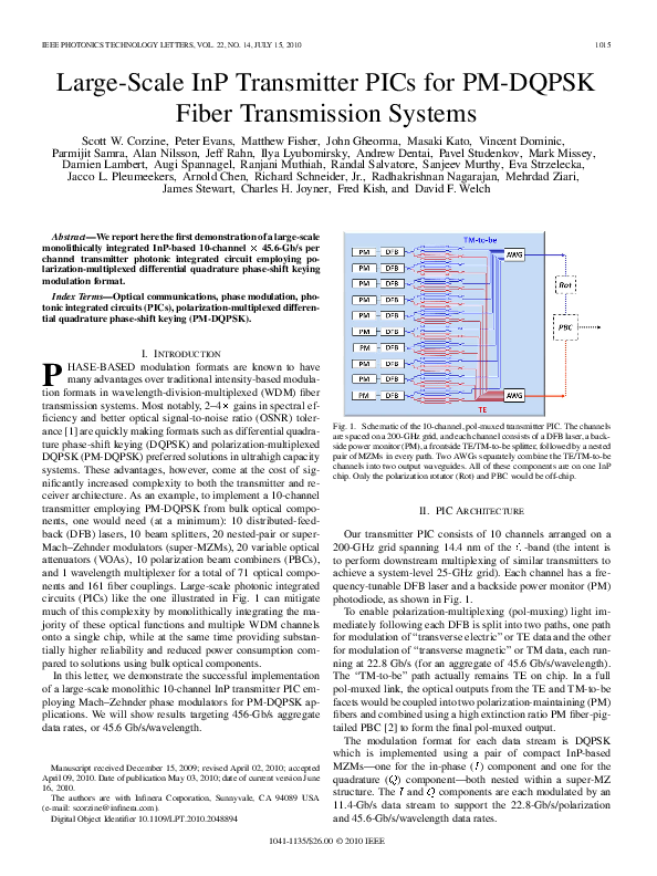 (PDF) Large-Scale InP Transmitter PICs for PM-DQPSK Fiber Transmission ...
