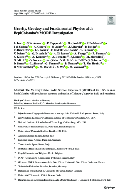 (PDF) Gravity, Geodesy and Fundamental Physics with BepiColombo’s MORE ...