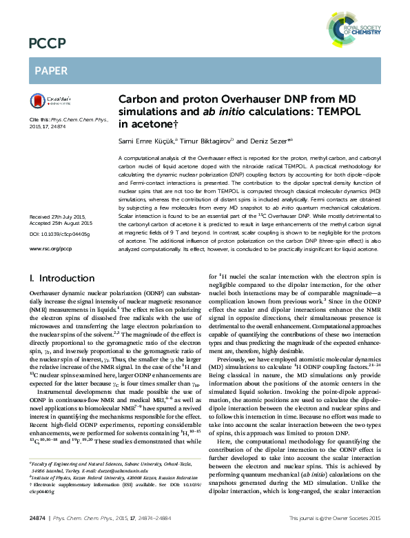 (PDF) Carbon and proton Overhauser DNP from MD simulations and ab ...