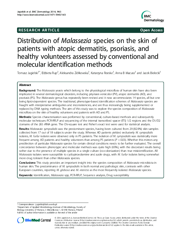 (PDF) Distribution of Malassezia species on the skin of patients with ...