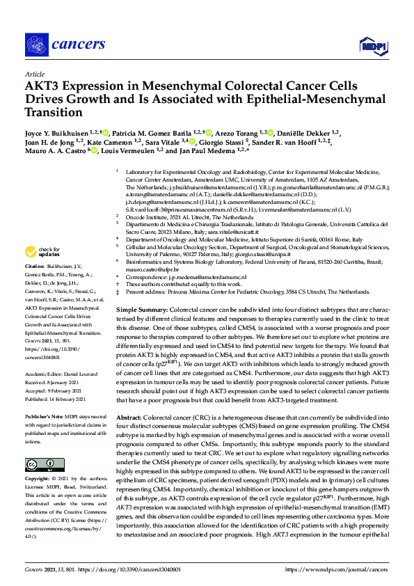 (PDF) AKT3 Expression in Mesenchymal Colorectal Cancer Cells Drives ...