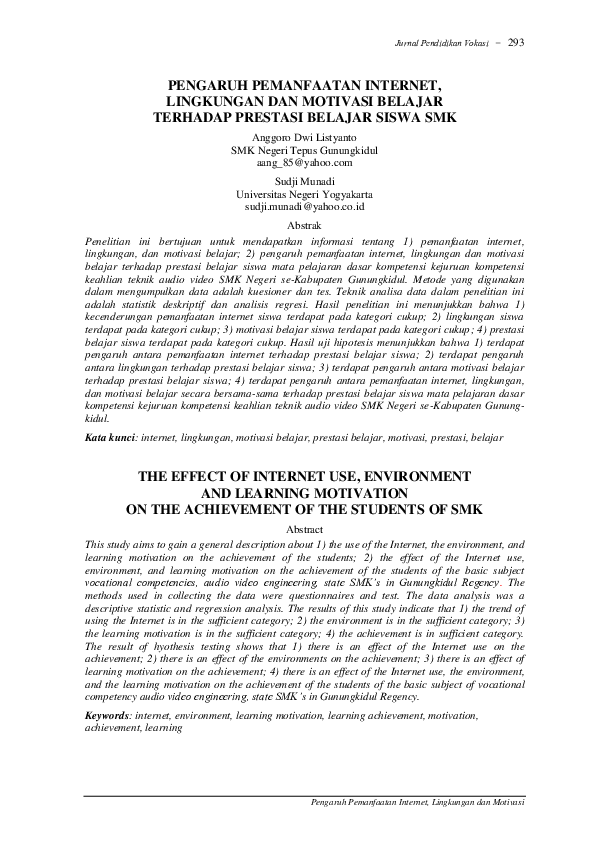 (PDF) Pengaruh Pemanfaatan Internet, Lingkungan Dan Motivasi Belajar ... (PDF) Pengaruh Pemanfaatan Internet, Lingkungan Dan Motivasi Belajar ...