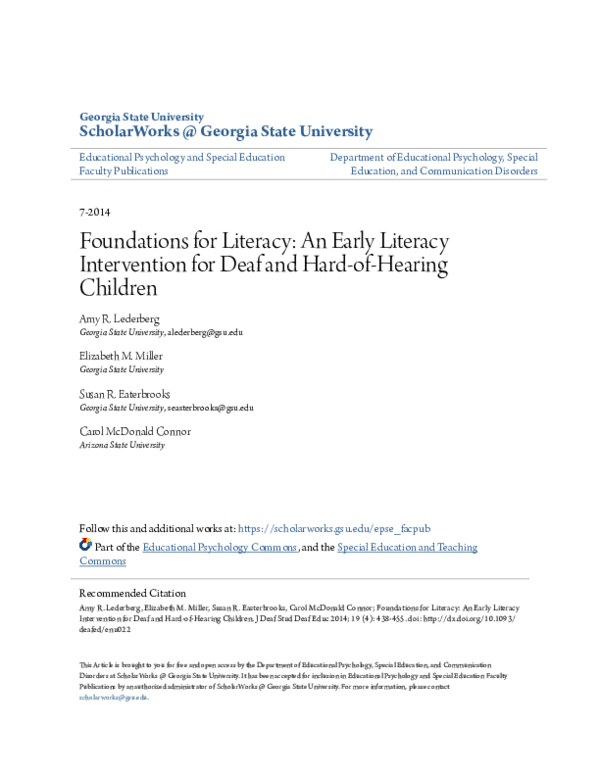 (PDF) Foundations for literacy: An early literacy intervention for deaf ...
