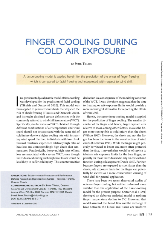 (PDF) Finger Cooling During Cold Air Exposure