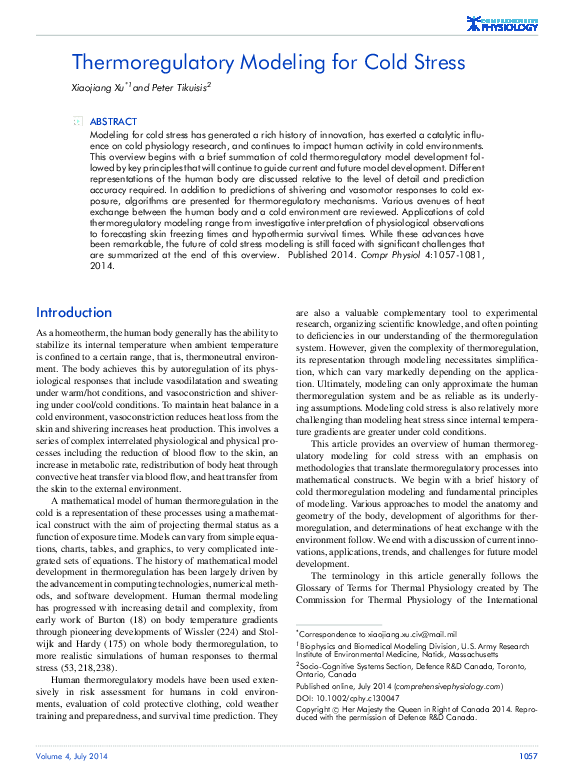 (PDF) Thermoregulatory Modeling for Cold Stress