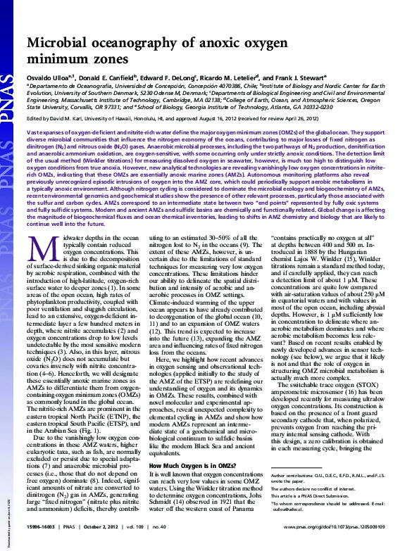(PDF) Microbial oceanography of anoxic oxygen minimum zones