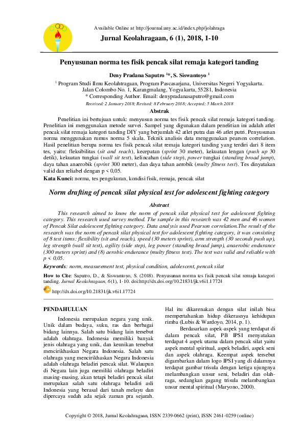 (PDF) Penyusunan norma tes fisik pencak silat remaja kategori tanding