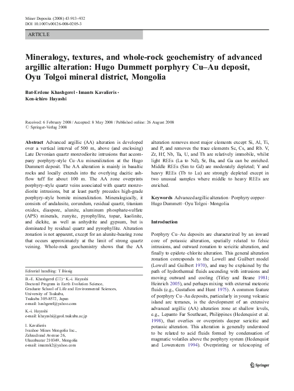 (PDF) Mineralogy, textures, and whole-rock geochemistry of advanced ...