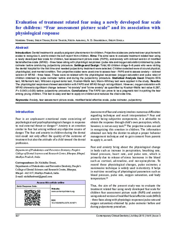(PDF) Evaluation of treatment related fear using a newly developed fear ...