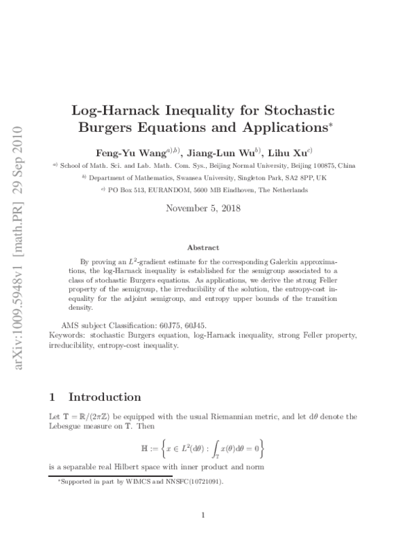 (PDF) Log-Harnack inequality for stochastic Burgers equations and ... (PDF) Log-Harnack inequality for stochastic Burgers equations and ...