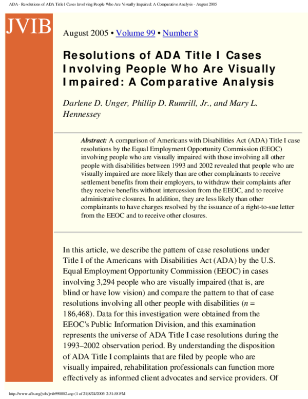 (PDF) Resolutions of ADA Title I Cases Involving People who are ...