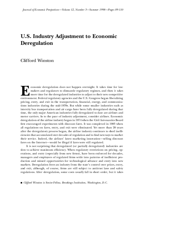 (PDF) U.S. Industry Adjustment to Economic Deregulation