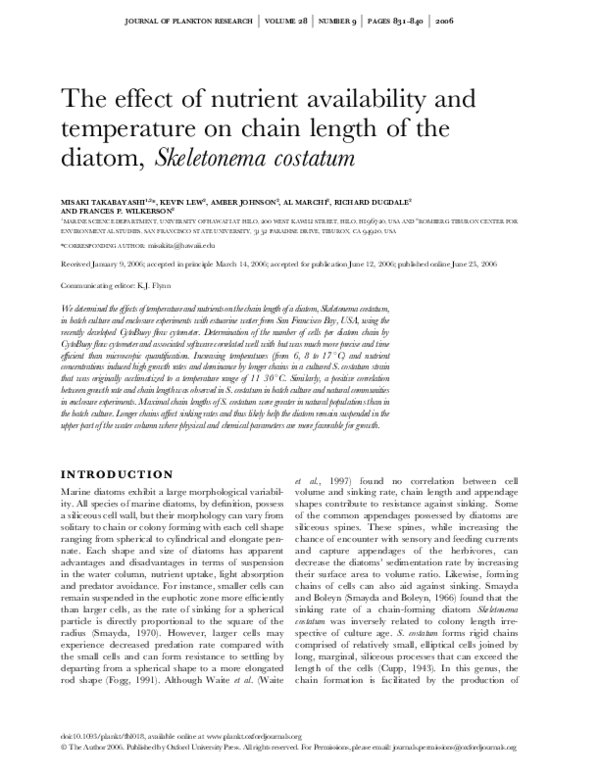 (PDF) The effect of nutrient availability and temperature on chain ...