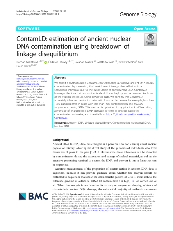 (PDF) ContamLD: estimation of ancient nuclear DNA contamination using ...