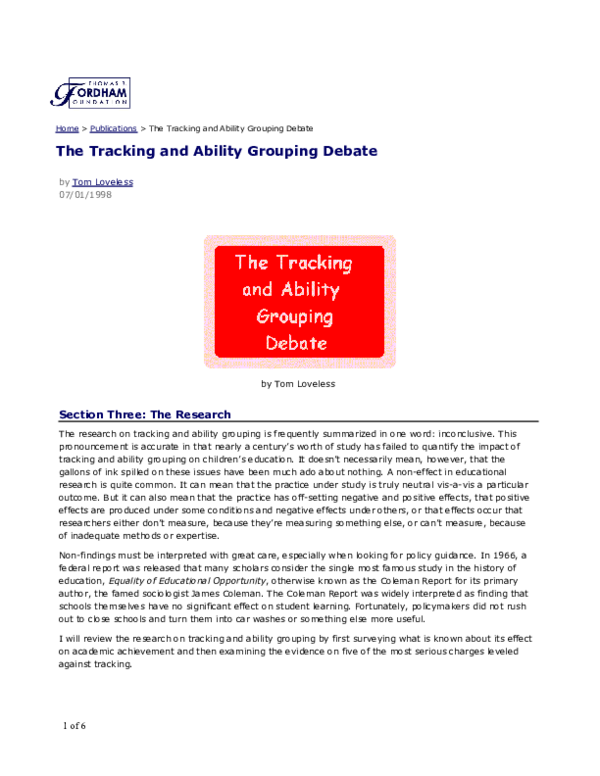 (PDF) The Tracking and Ability Grouping Debate