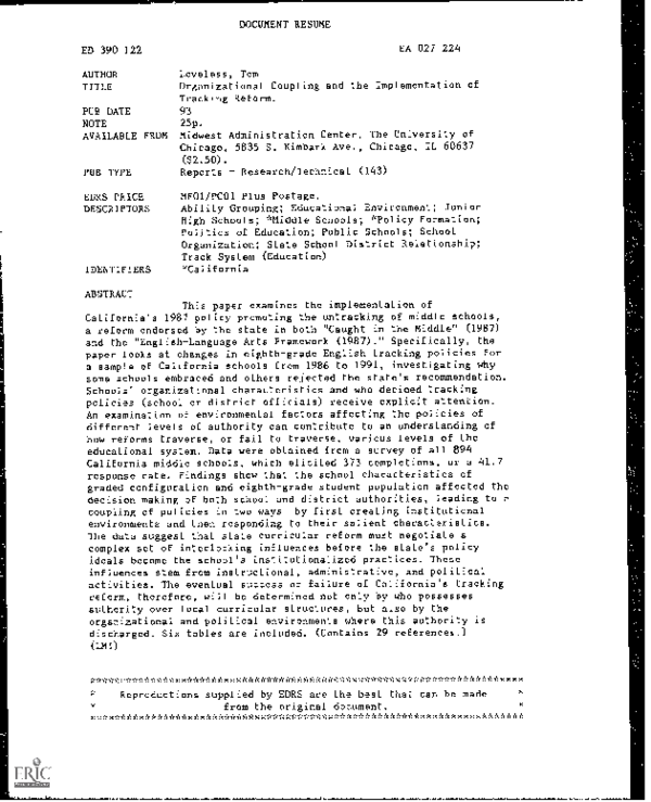 (PDF) Organizational Coupling and the Implementation of Tracking Reform