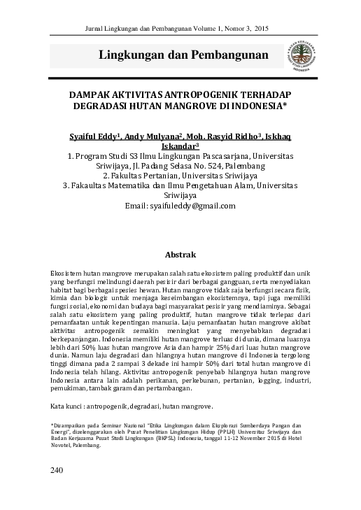 (PDF) Dampak Aktivitas Antropogenik Terhadap Degradasi Hutan Mangrove ...