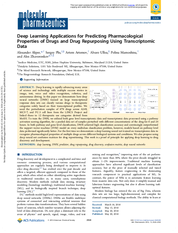 (PDF) Deep Learning Applications for Predicting Pharmacological ...