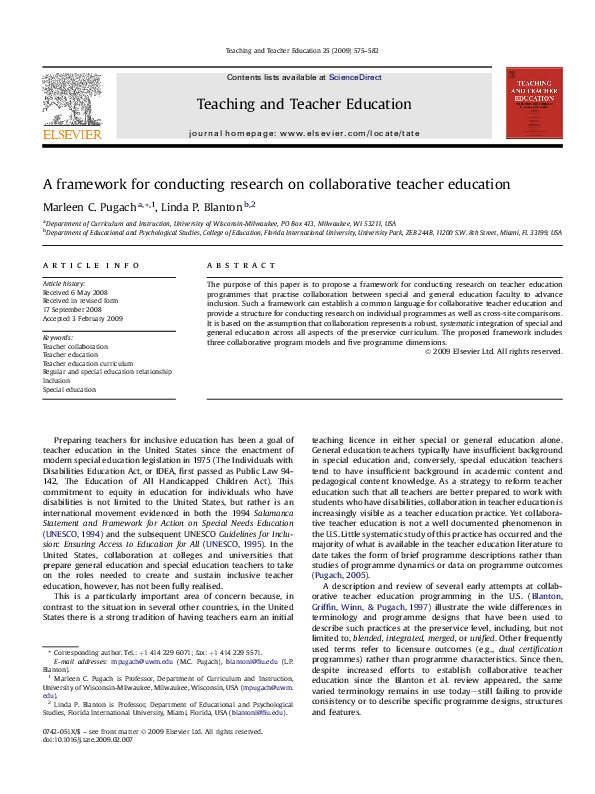 (PDF) A framework for conducting research on collaborative teacher ...