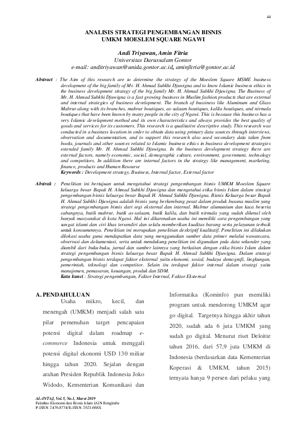 (PDF) Analisis Strategi Pengembangan Bisnis Umkm Moeslem Square Ngawi
